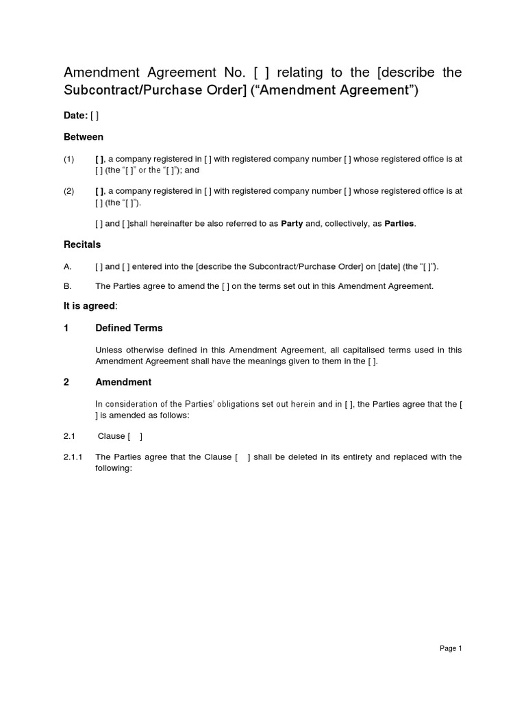 Contract Amendment Agreement Template | PDF | Legal Documents | Legal ...