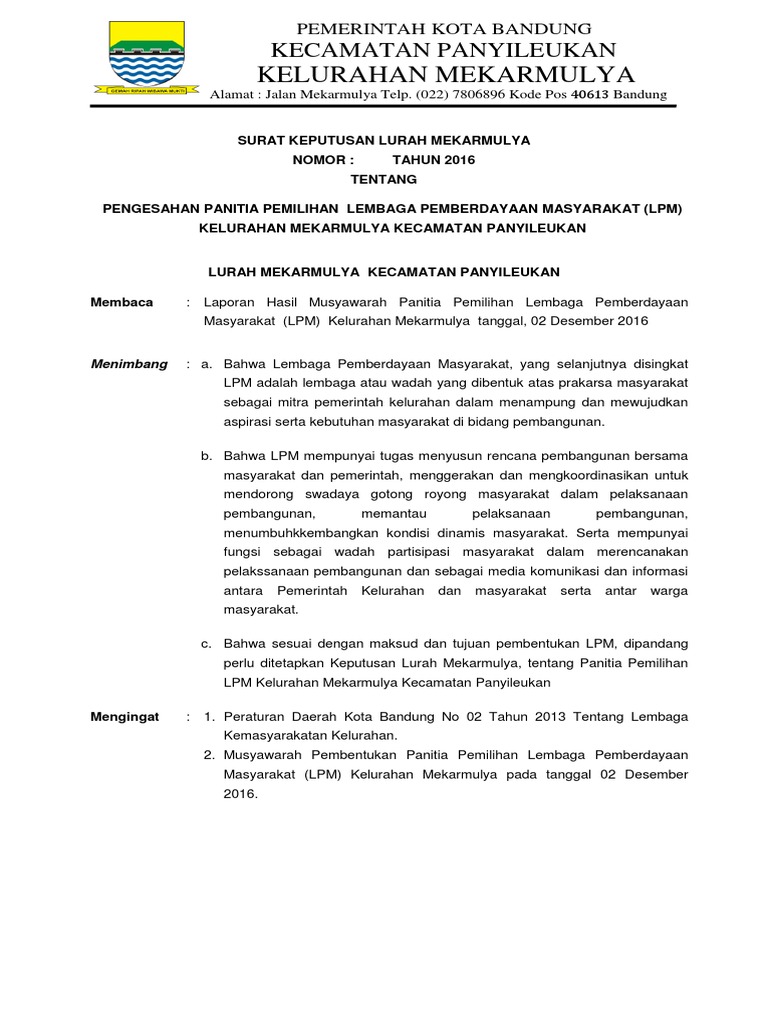 SK Pengesahan Panitia LPM Mekarmulya | PDF