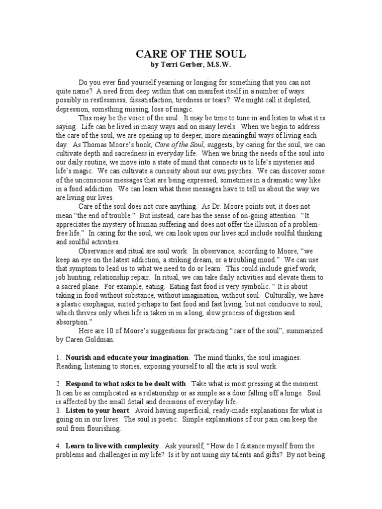 Care of The Soul | PDF | Soul | Spirituality