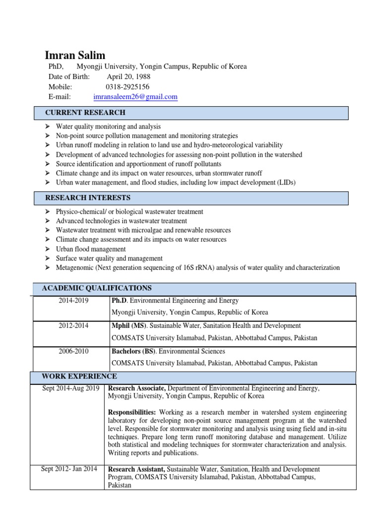 Imran Resume | PDF | Water Resources | Stormwater