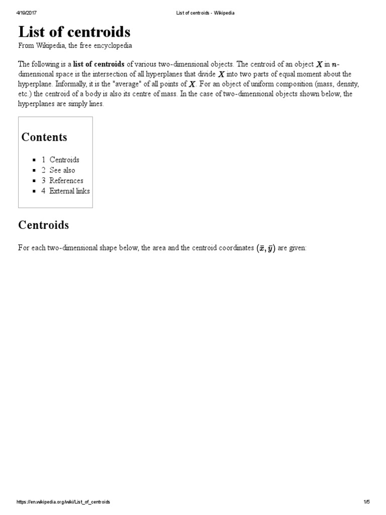 List of Centroids: From Wikipedia, The Free Encyclopedia | PDF | Area ...