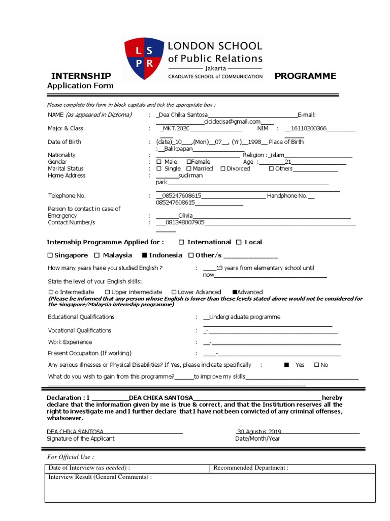 Internship Programme Application Form | PDF | Business