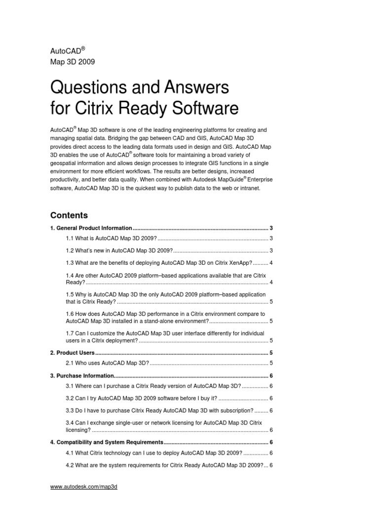 Questions and Answers For Citrix Ready Software: Autocad Map 3D 2009 ...