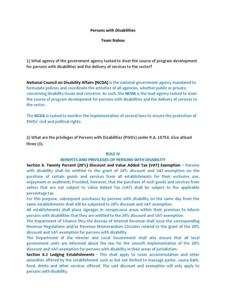 PWD Questions | PDF | Vocational Education | Value Added Tax