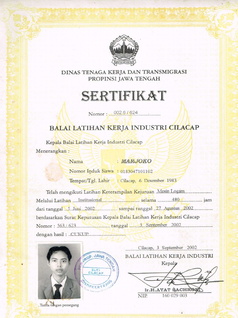 BLK Sertifikat PDF | PDF