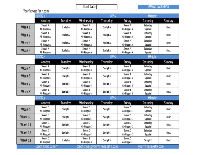 P90 Workout Schedule and Calendar | PDF | Sports | Leisure