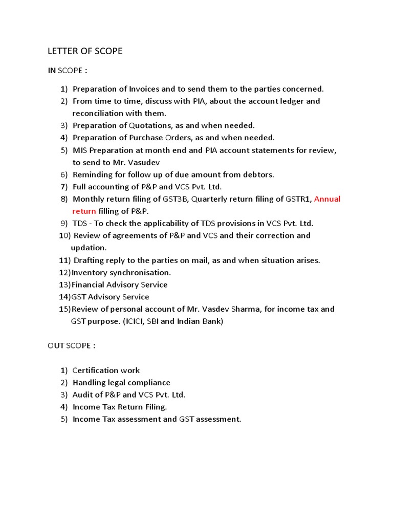 Draft Scope of P&P and VCS | PDF