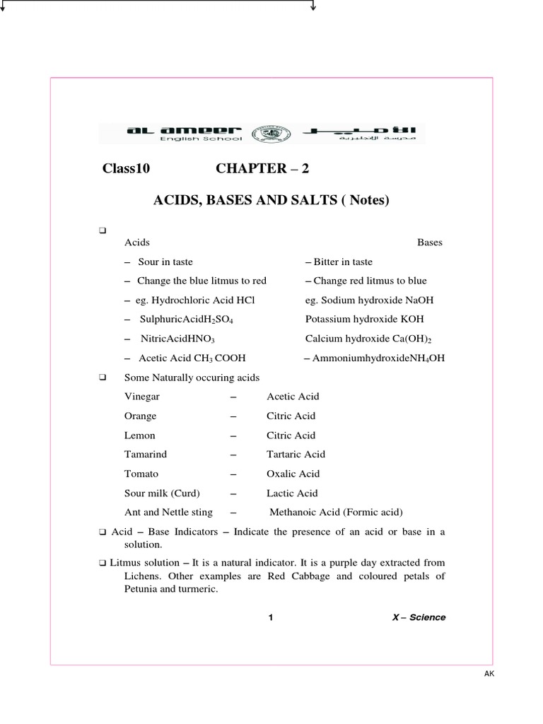 Class10 Chapter - 2 Acids, Bases and Salts (Notes) | PDF | Sodium ...