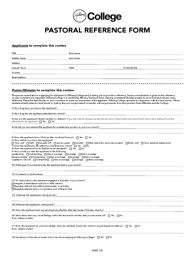 Pastoral Reference for Hillsong | PDF