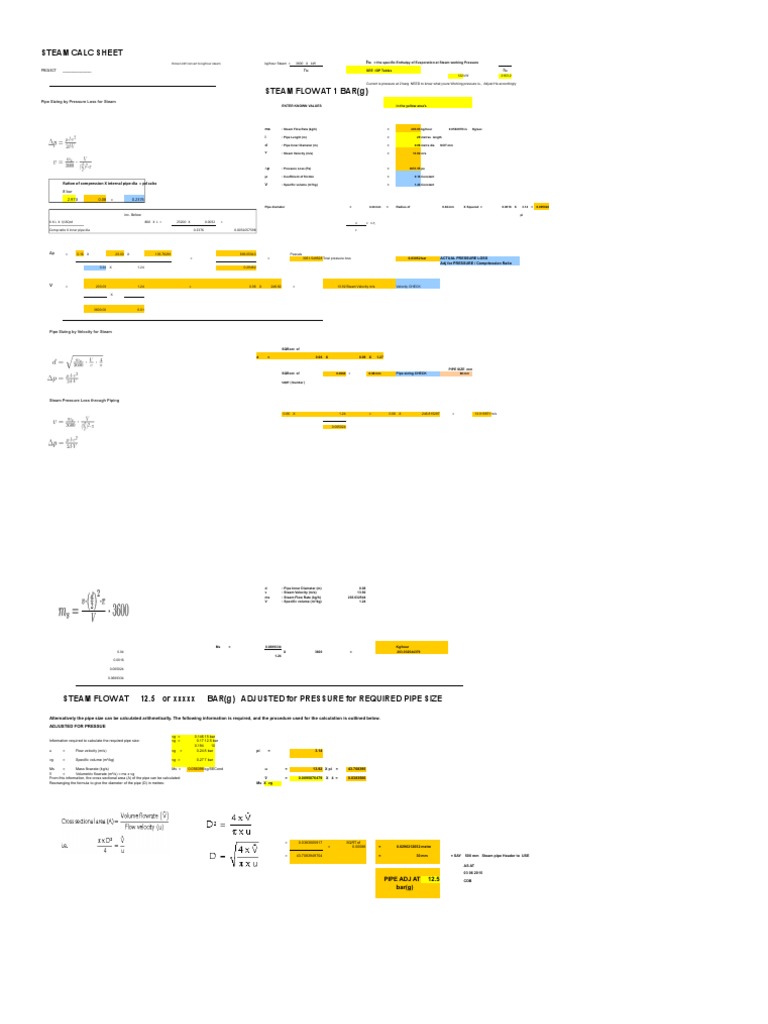 Steam Calculation Excel at XX | PDF | Pressure | Friction