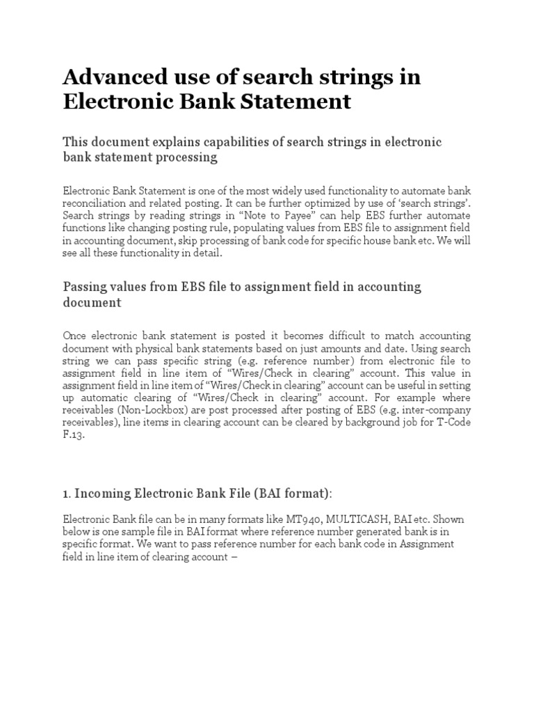 Advanced Use of Search Strings in Electronic Bank Statement | PDF ...