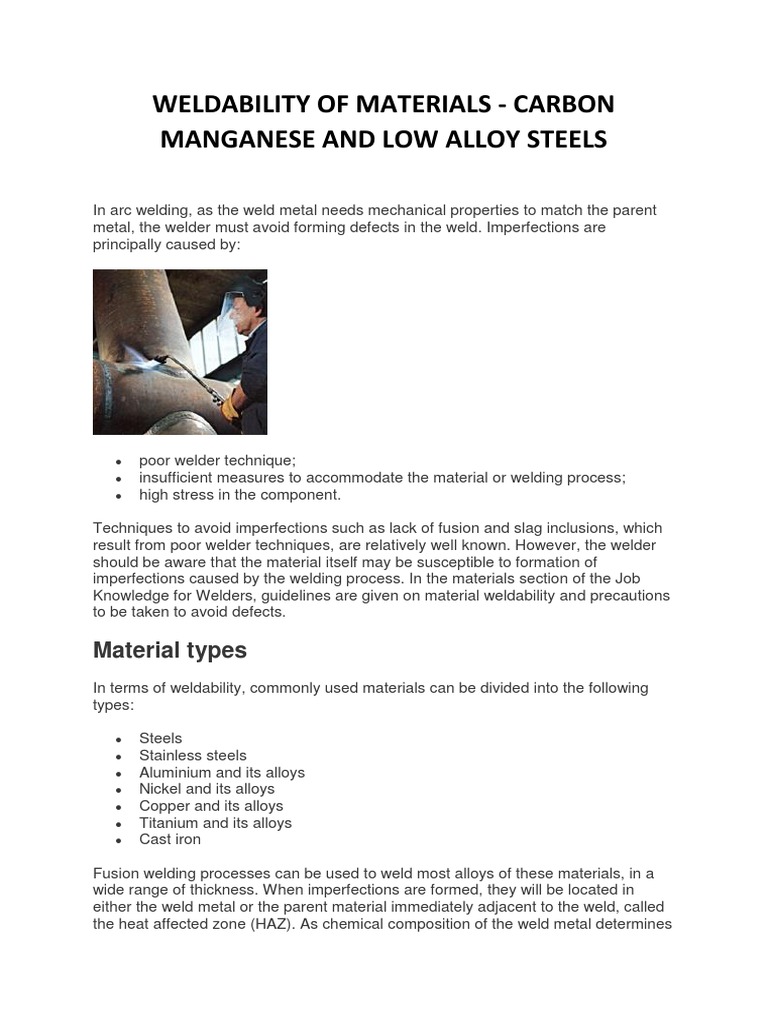 Weldability Of Materials - Carbon Manganese And Low Alloy Steels ...