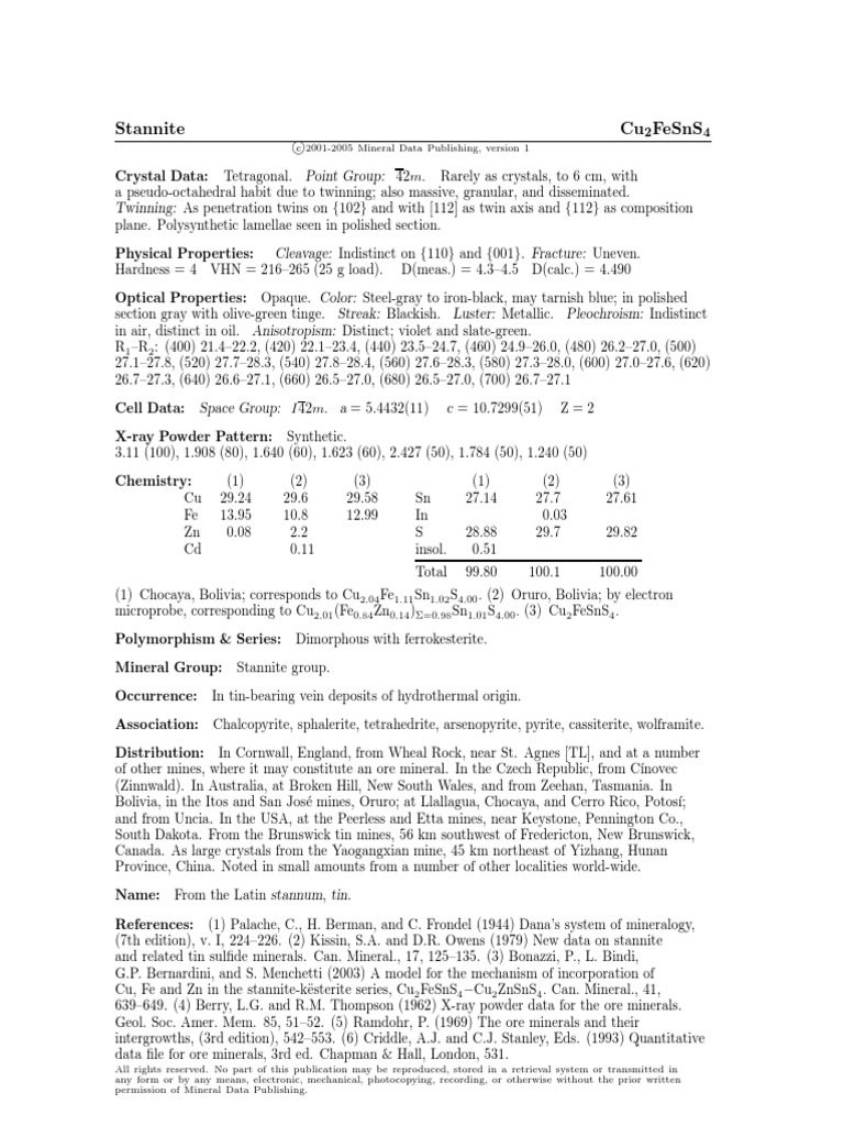 Stannite Cu Fesns: Crystal Data | PDF | Classification Of Minerals ...