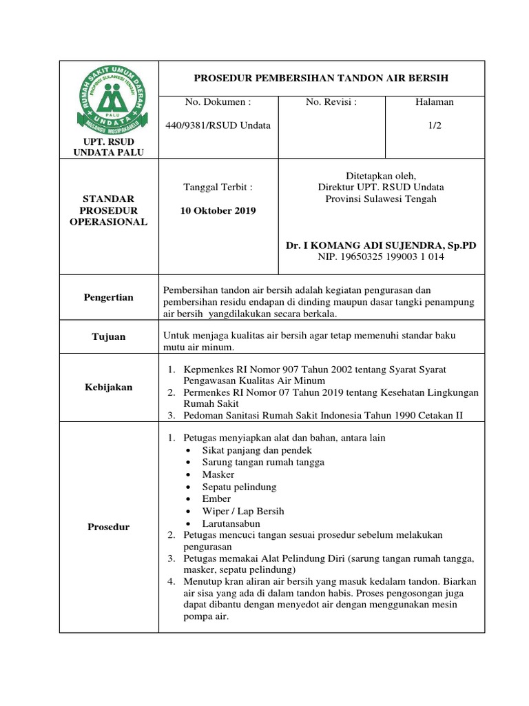 Spo Pembersihan Tandon Air Bersih | PDF