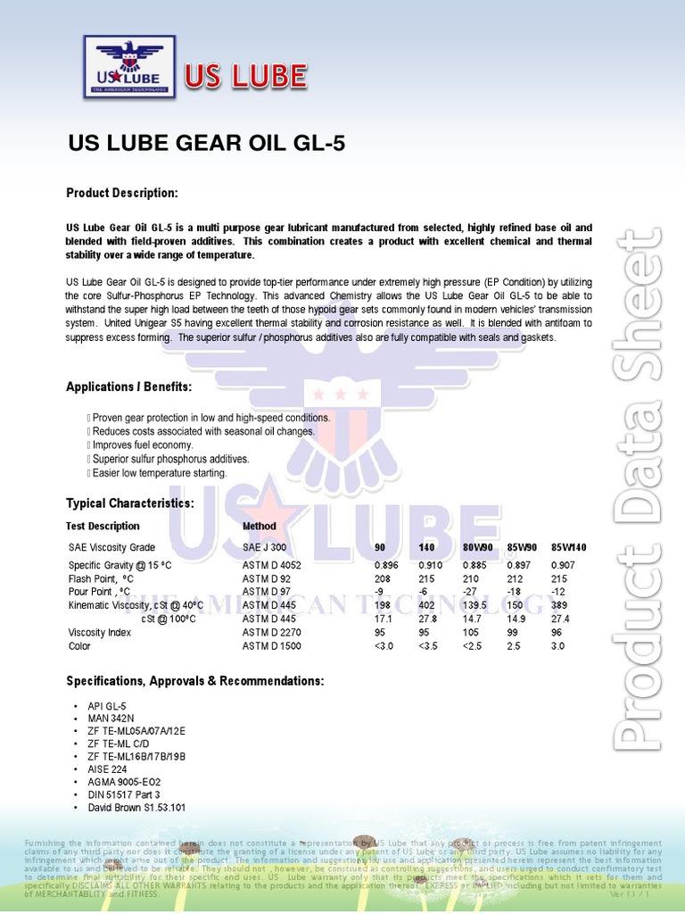 Gear Oil GL-5 - 90 140 80W90 85W90 85W140 | PDF | Oils | Materials