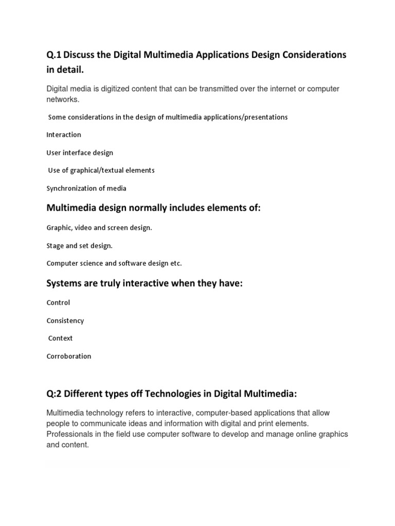 Design Considerations and Technologies for Digital Multimedia: A ...