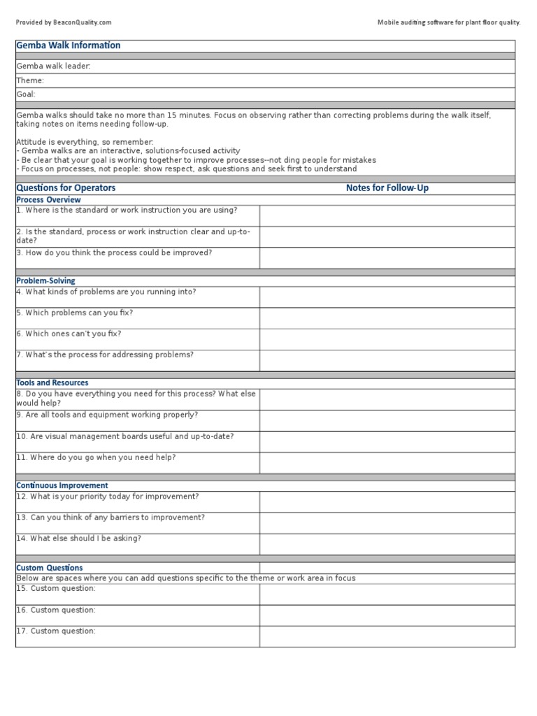Gemba Walk Checklist v3 | PDF