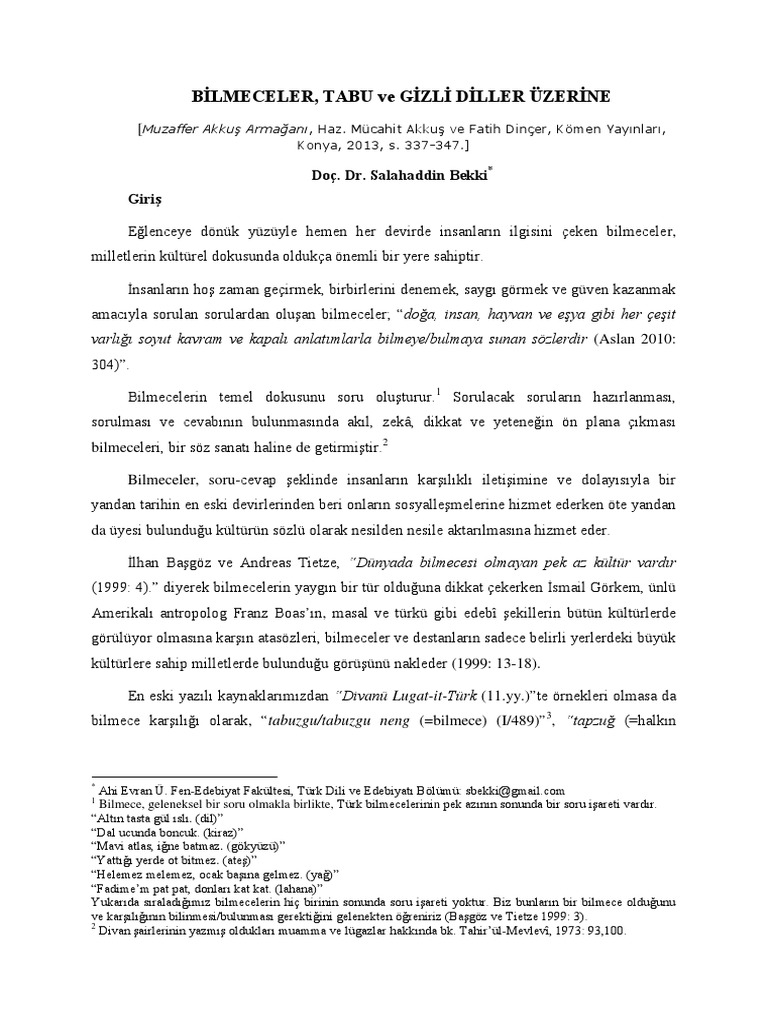 BİLMECELER, TABU Ve GİZLİ DİLLER ÜZERİNE PDF | PDF