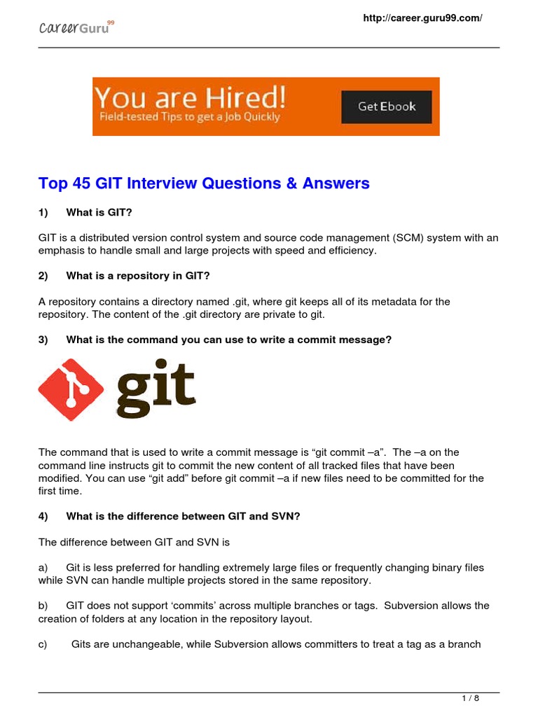 Top 40 Interview Questions On Git | PDF | Version Control | Software ...