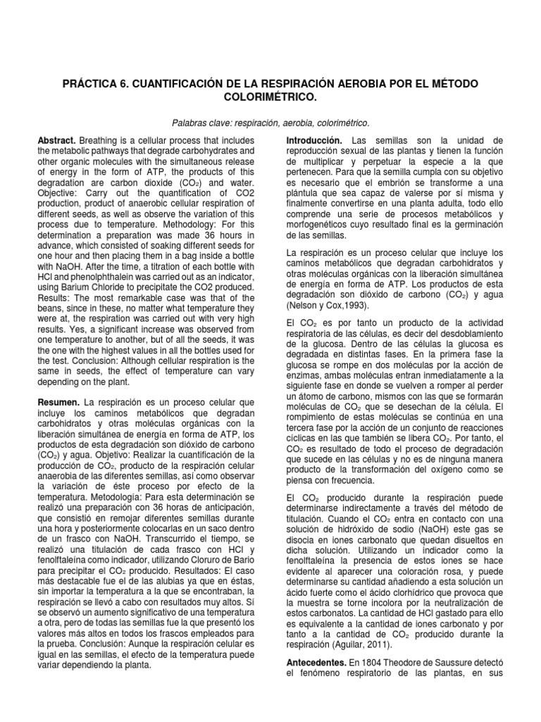 Cuantificación de La Respiración Aerobia Por El Método Colorimétrico ... Cuantificación de La Respiración Aerobia Por El Método Colorimétrico ...