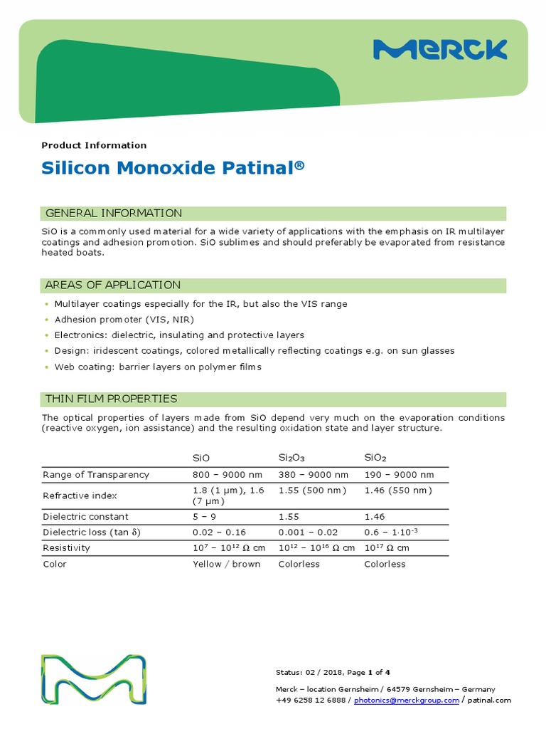 Silicon Monoxide Patinal: General Information | PDF | Silicon Dioxide ...