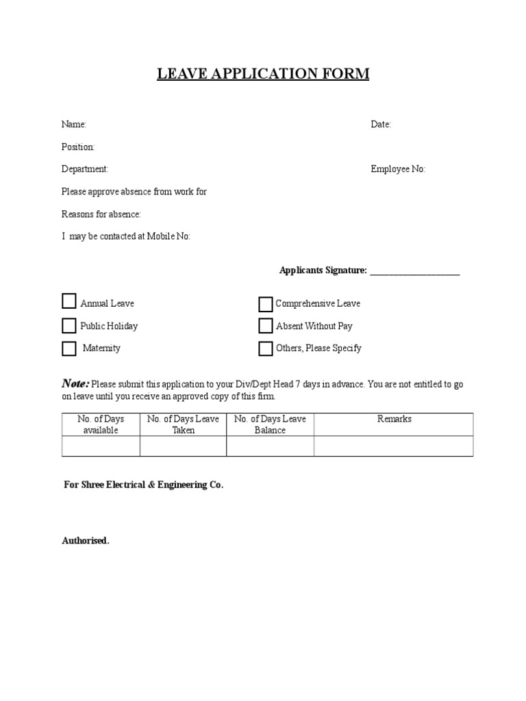 Leave Application Form | PDF