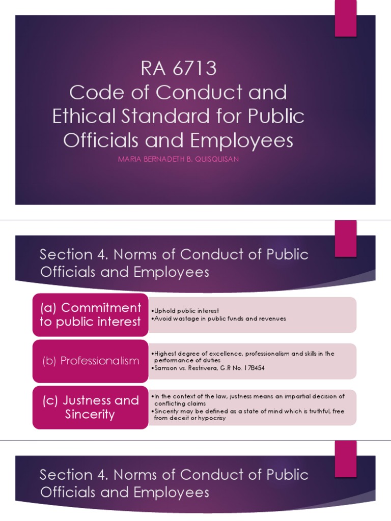 RA 6713 Code of Conduct and Ethical Standard For Public Officials and ...