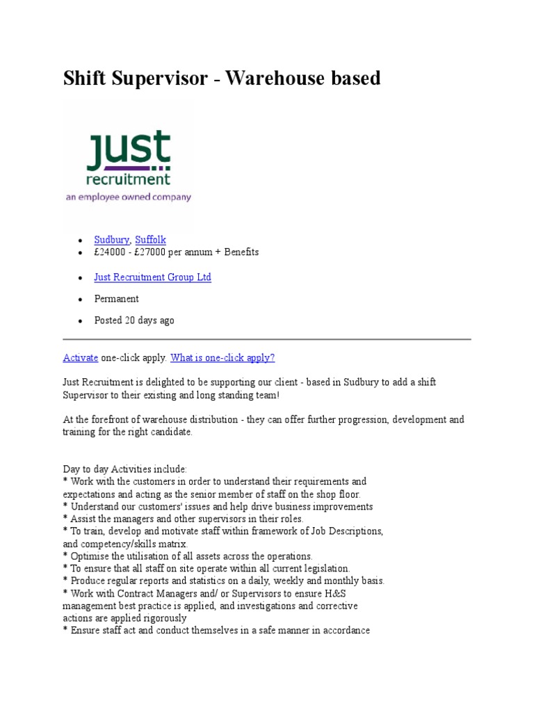 Shift Supervisor | Attention | Competence (Human Resources)