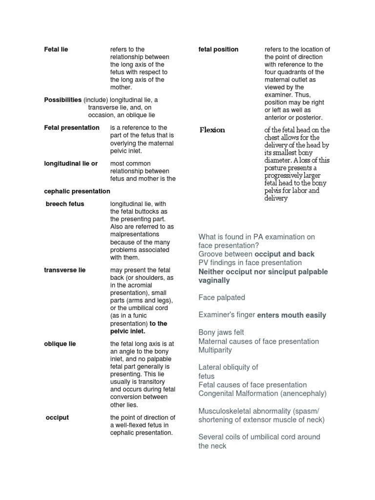 Fetal Lie Fetal Position: Neither Occiput Nor Sinciput Palpable ...