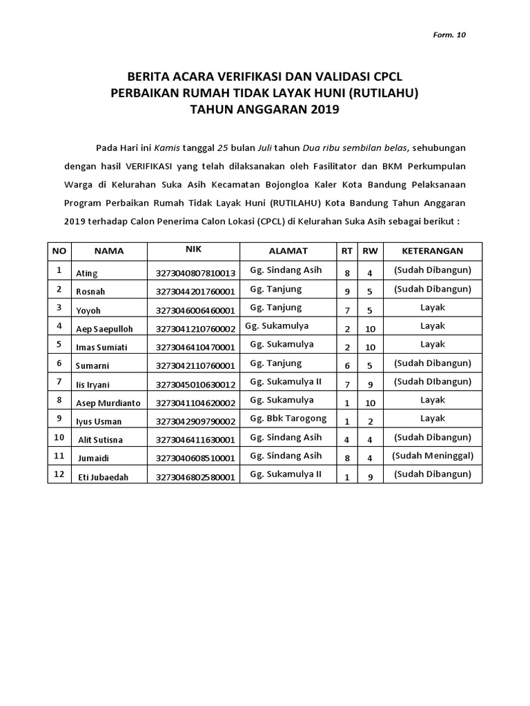 Form 10 - Berita Acara Verifikasi Dan Validasi | PDF