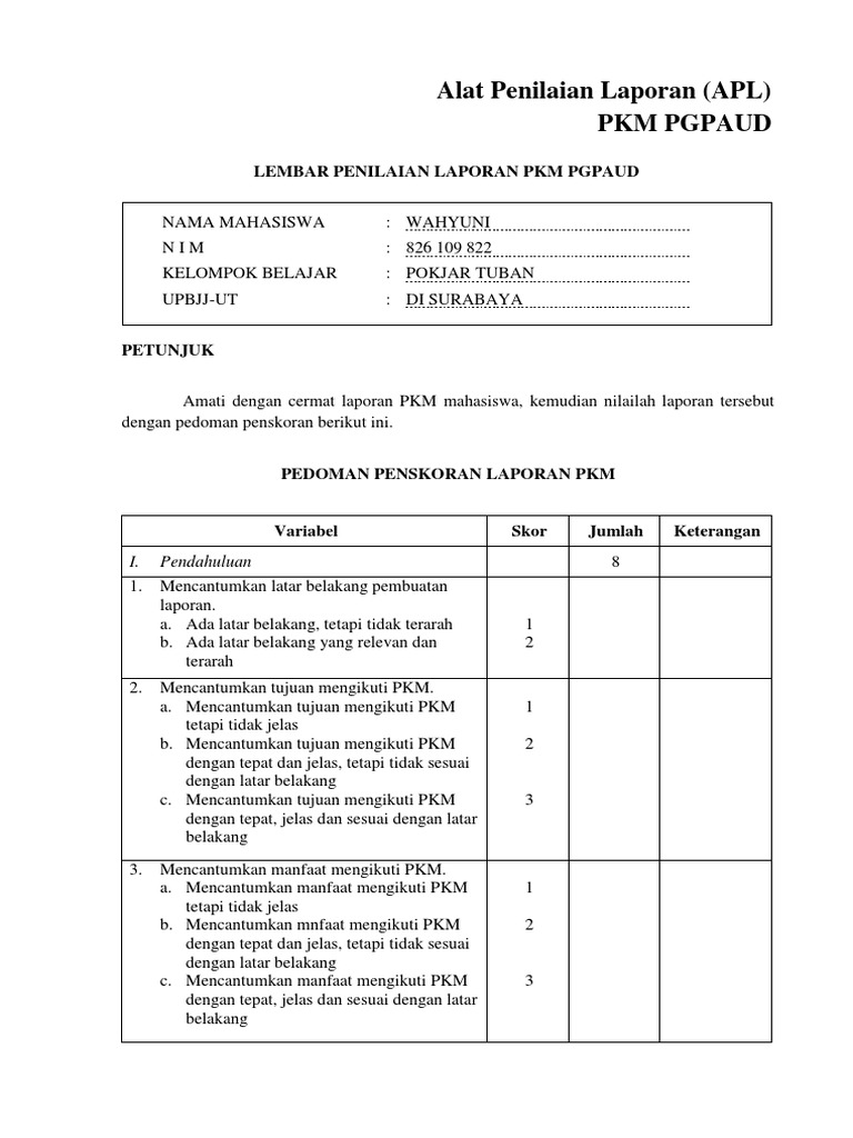 Alat Penilaian Laporan (APL) PKM | PDF