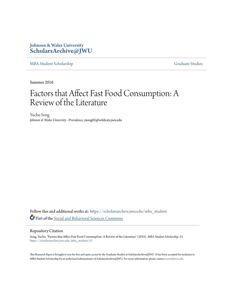 Factors That Affect Fast Food Consumption - A Review of The Litera ...