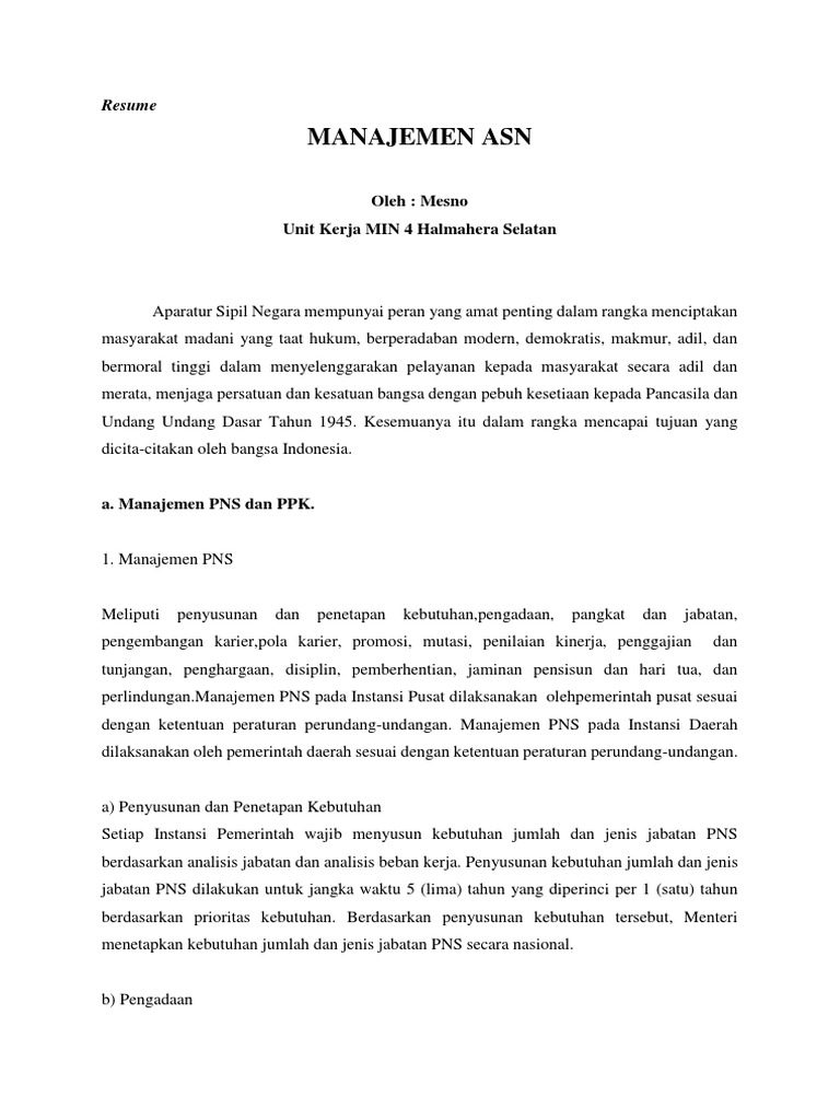 Resume Manajemen ASN | PDF