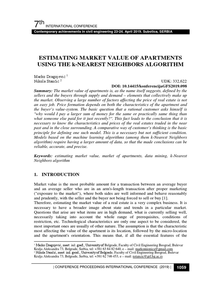 Estimating Market Value of Apartments Using The K-Nearest Neighbors Algorithm | PDF | Errors And ...