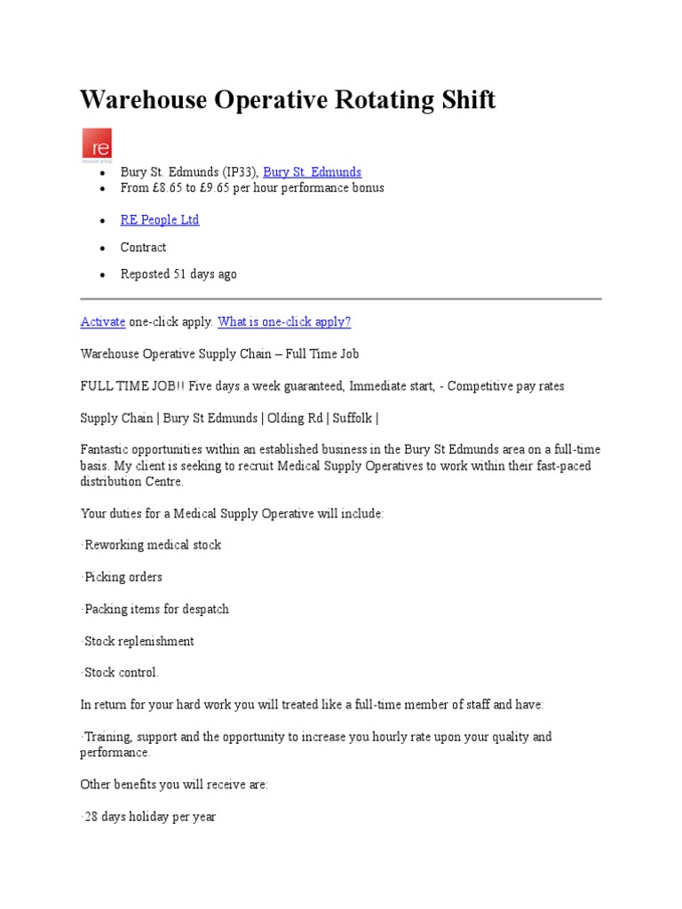 Warehouse Operative Rotating Shift | PDF