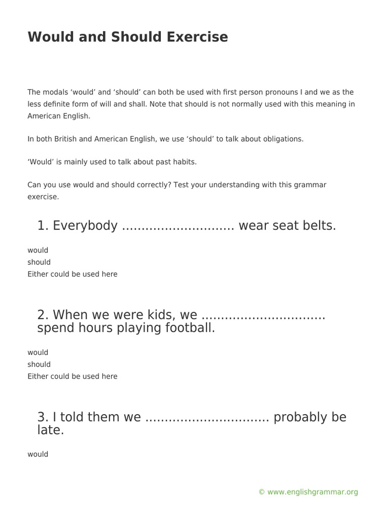 Would and Should Exercise | PDF | Onomastics | Language Mechanics