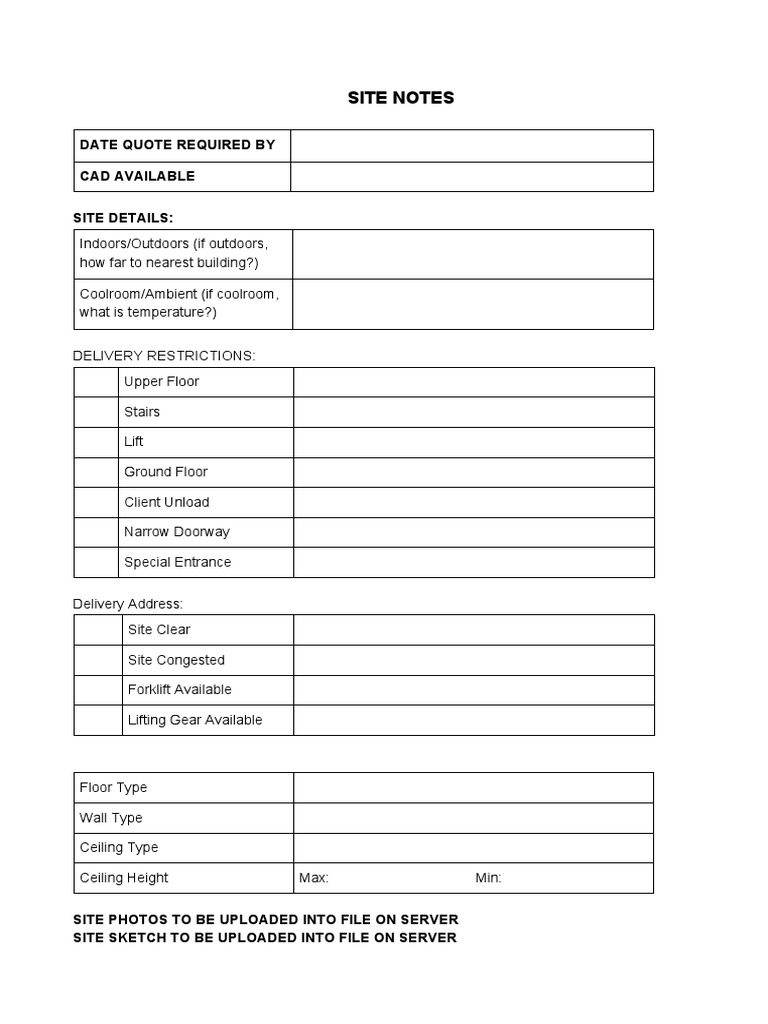 Site Notes For Warehouse Management | PDF