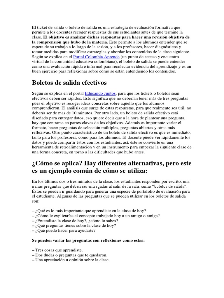 Uso del Ticket de Salida en Educación | PDF | Evaluación | Modificación ...