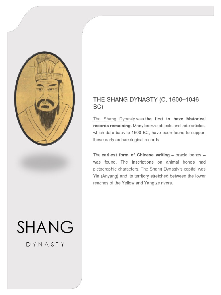Overview of the Shang Dynasty (c. 1600–1046 BCE) | PDF | Social Science ...