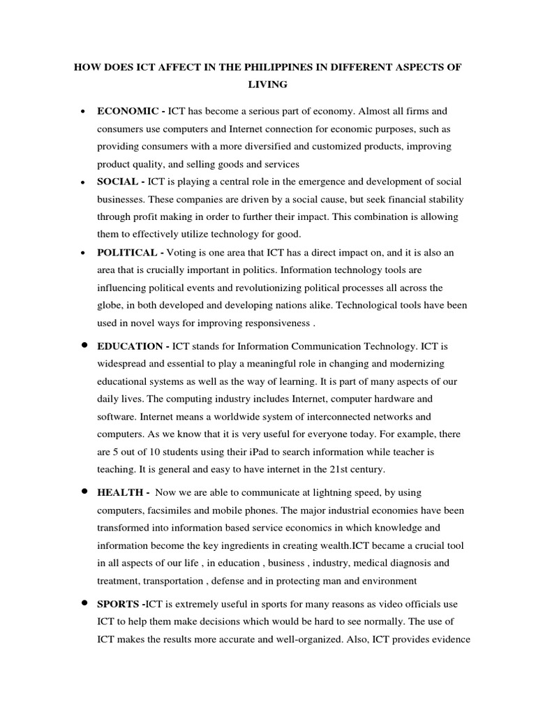 How Does Ict Affect in The Philippines in Different Aspects of Living ...