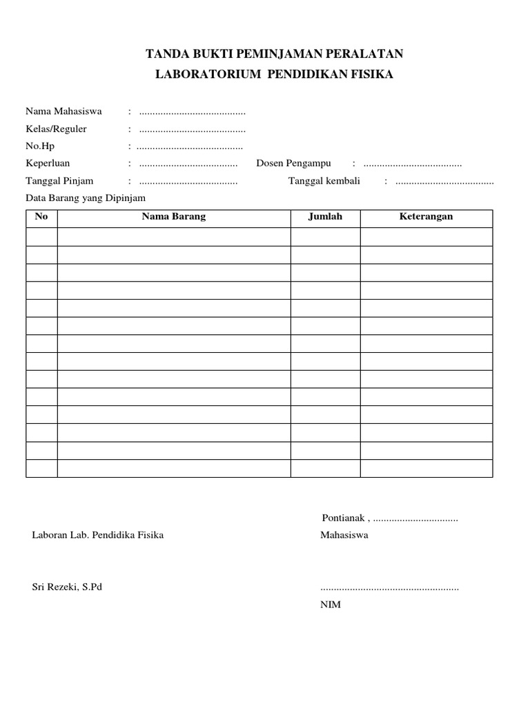 Format Peminjaman Alat | PDF