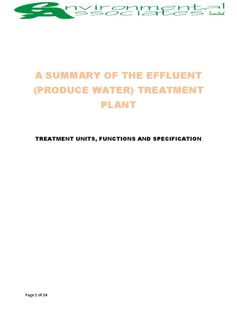 A Summary of The Effluent (Produce Water) Treatment Plant: Treatment ...