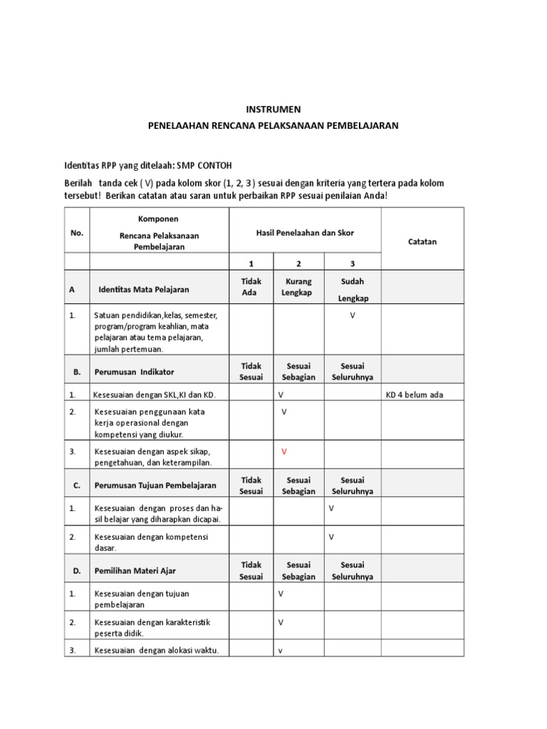 Instrumen Telaah RPP, k13 | PDF