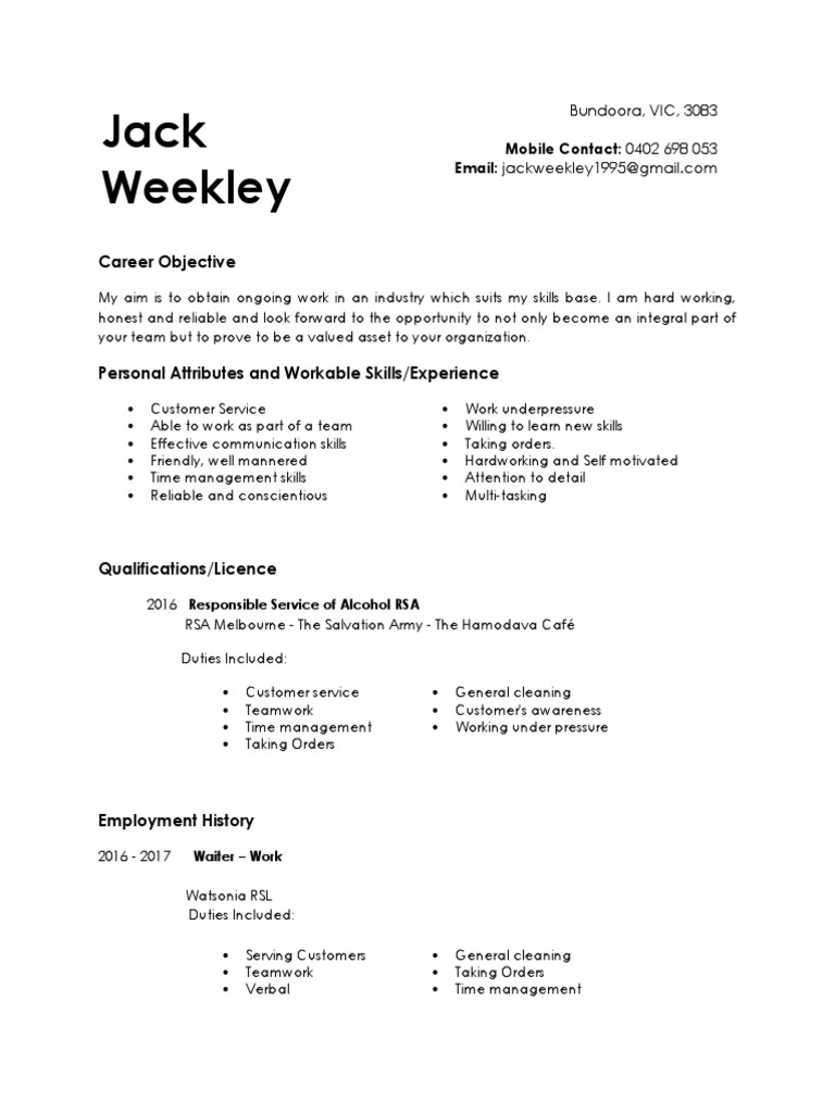 Jack Weekley: Career Objective | PDF | Career & Growth | Business