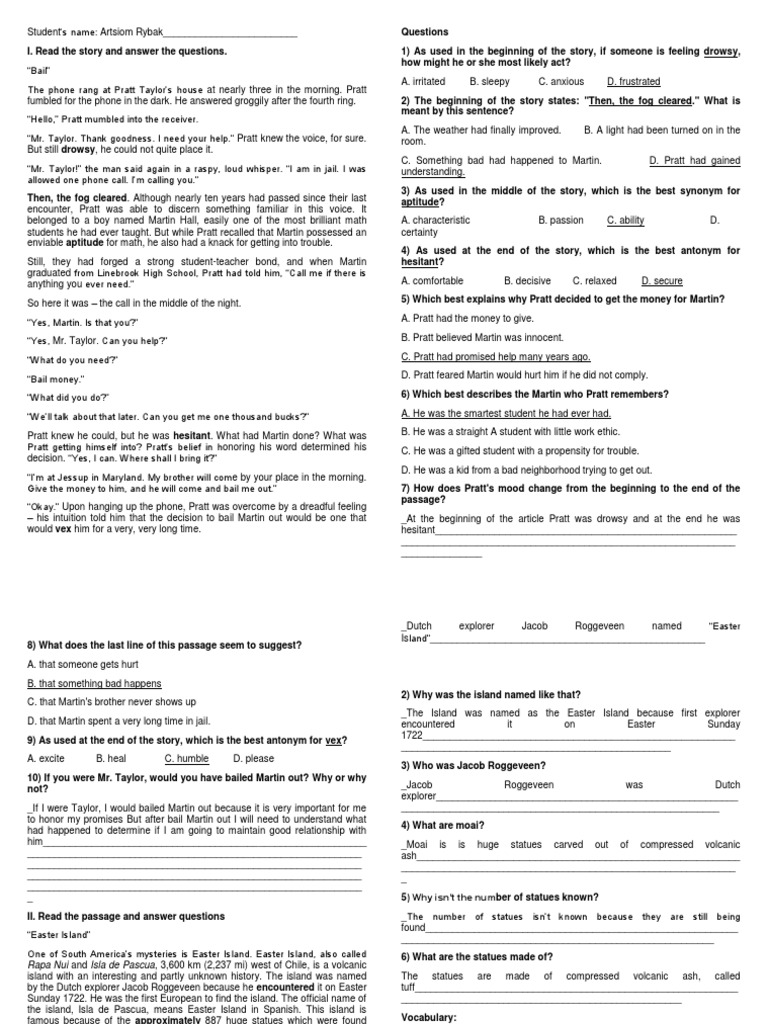 Reading Comprehension. | PDF