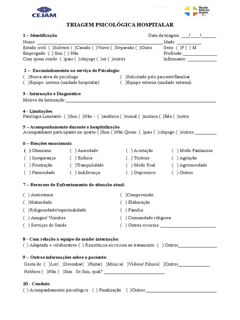 Triagem Psicológica Hospitalar