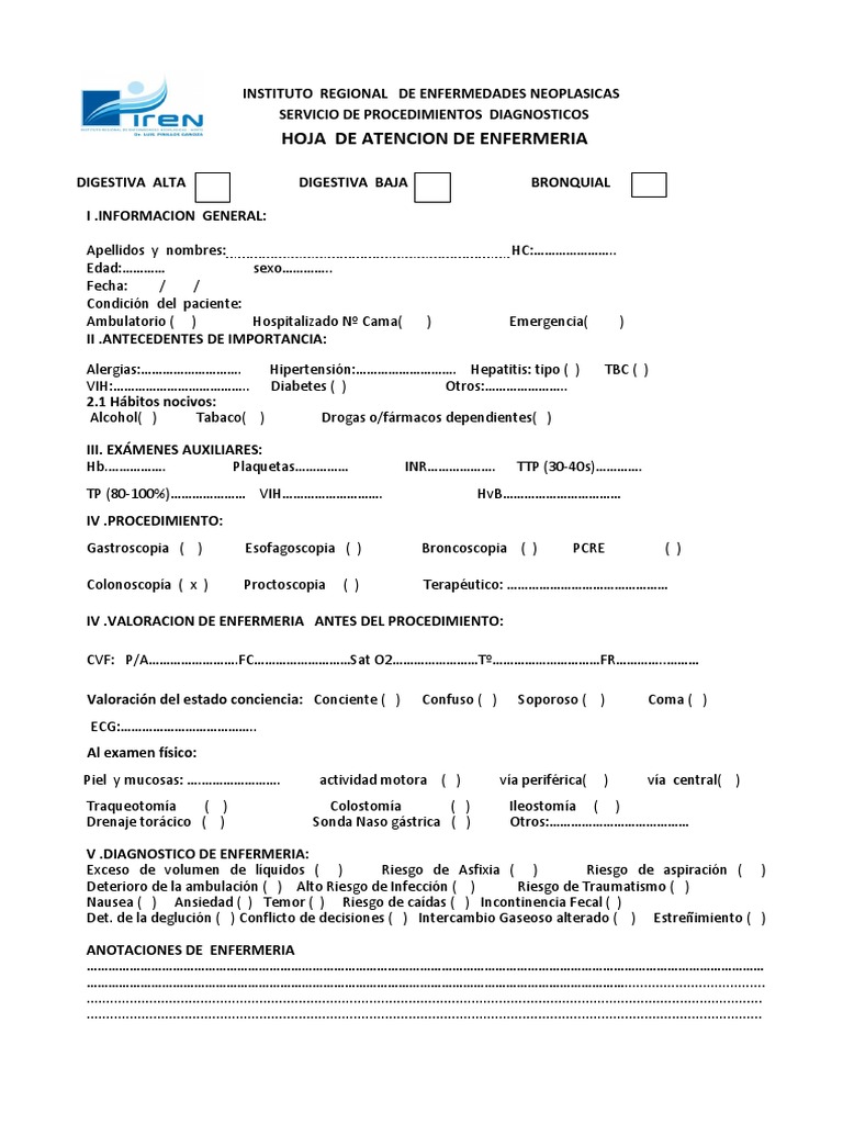 Hoja Enfermeria | PDF | Terapia intravenosa | Tratamientos médicos