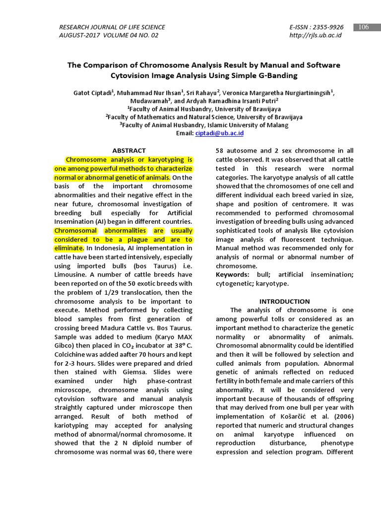 The Comparison of Chromosome Analysis Result by Manual and Software ...