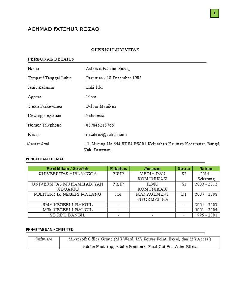 CV Achmad Fatchur Rozaq | PDF