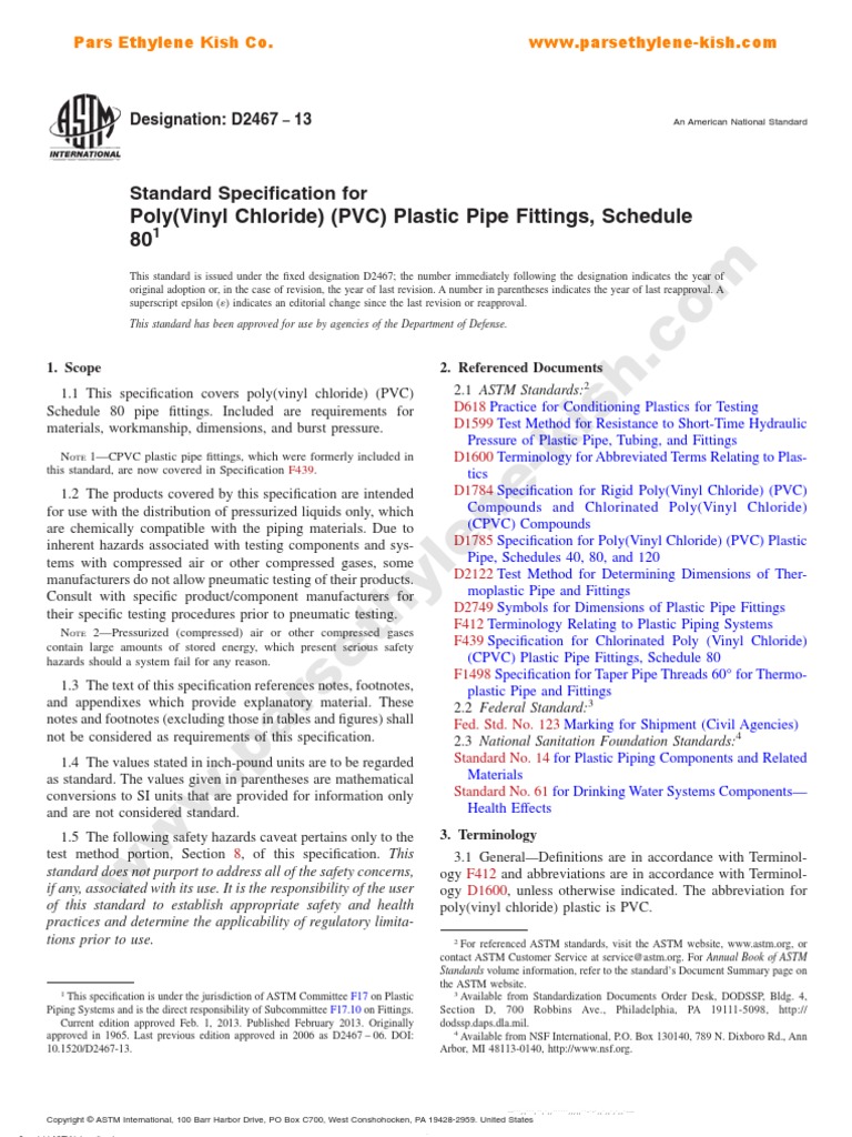 Astm D2467-2013 | PDF | Polyvinyl Chloride | Pipe (Fluid Conveyance)